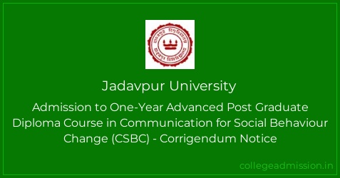 Jadavpur University: Admission to One-Year Advanced Post Graduate ...